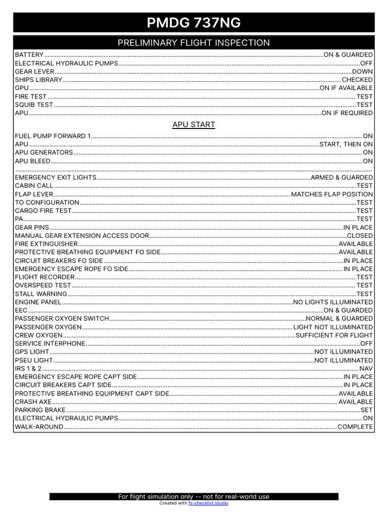 PMDG 737NG Checklist | Download Free PDF | Aircraft | Aviation