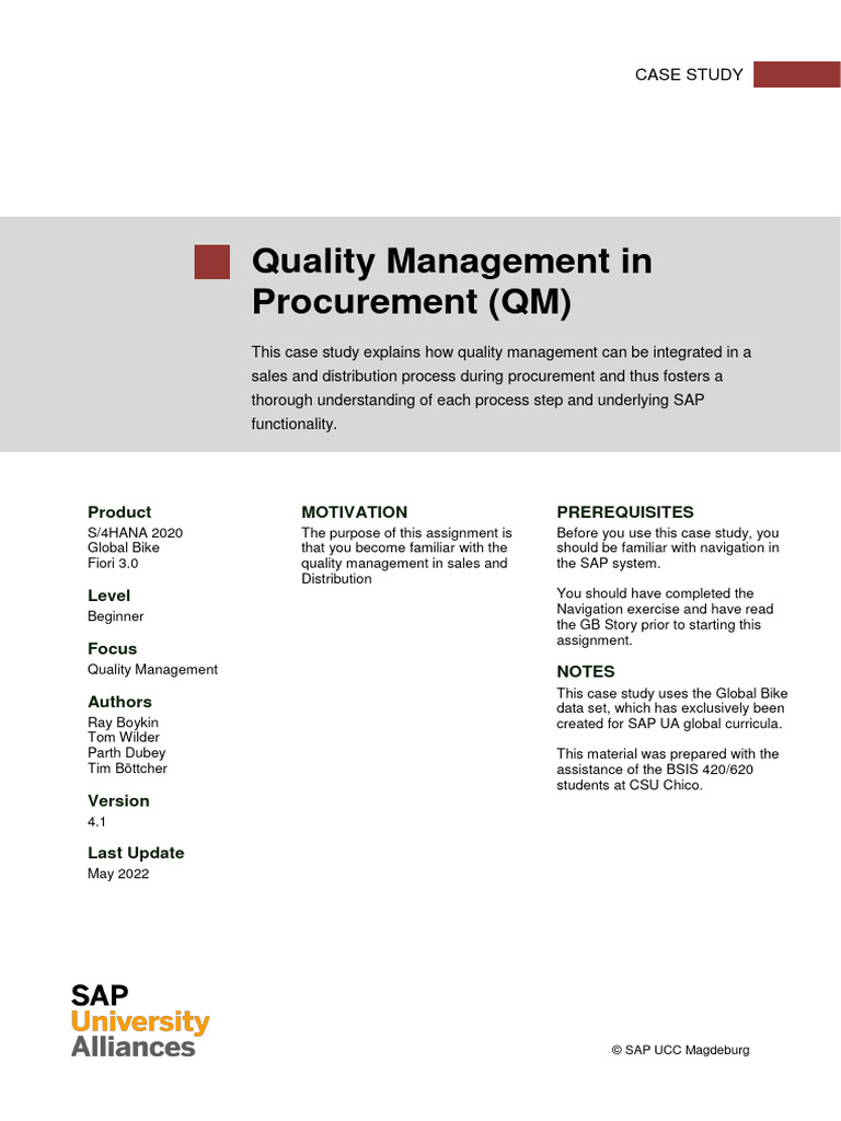 Intro S4HANA Using Global Bike Case Study QM en v4.1 | PDF | Warehouse ...