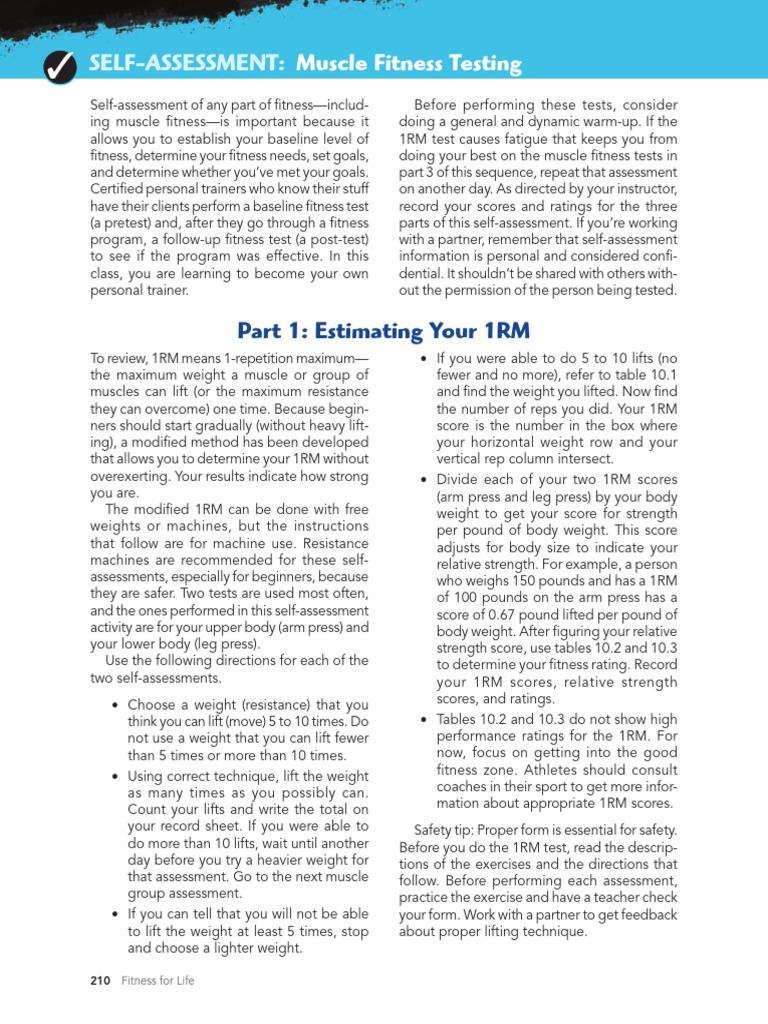 Self-Assessment Chapter 10 Muscle Fitness Testing | PDF | Personal Trainer