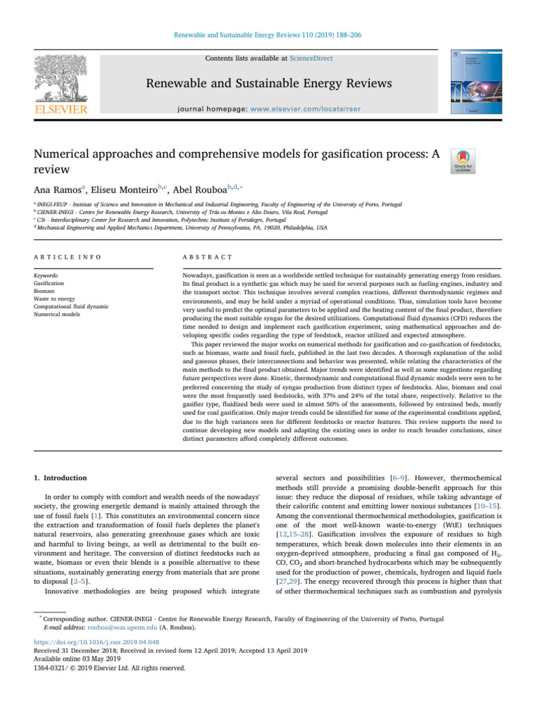 10 1016@j Rser 2019 04 048 | PDF | Gasification | Fluidization