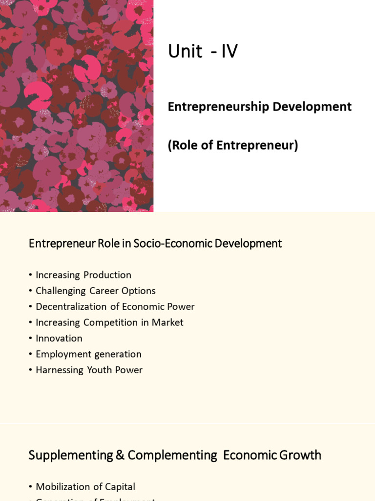 Unit 4 Entrepreneurship Development Role Of Entreprenuer Pdf