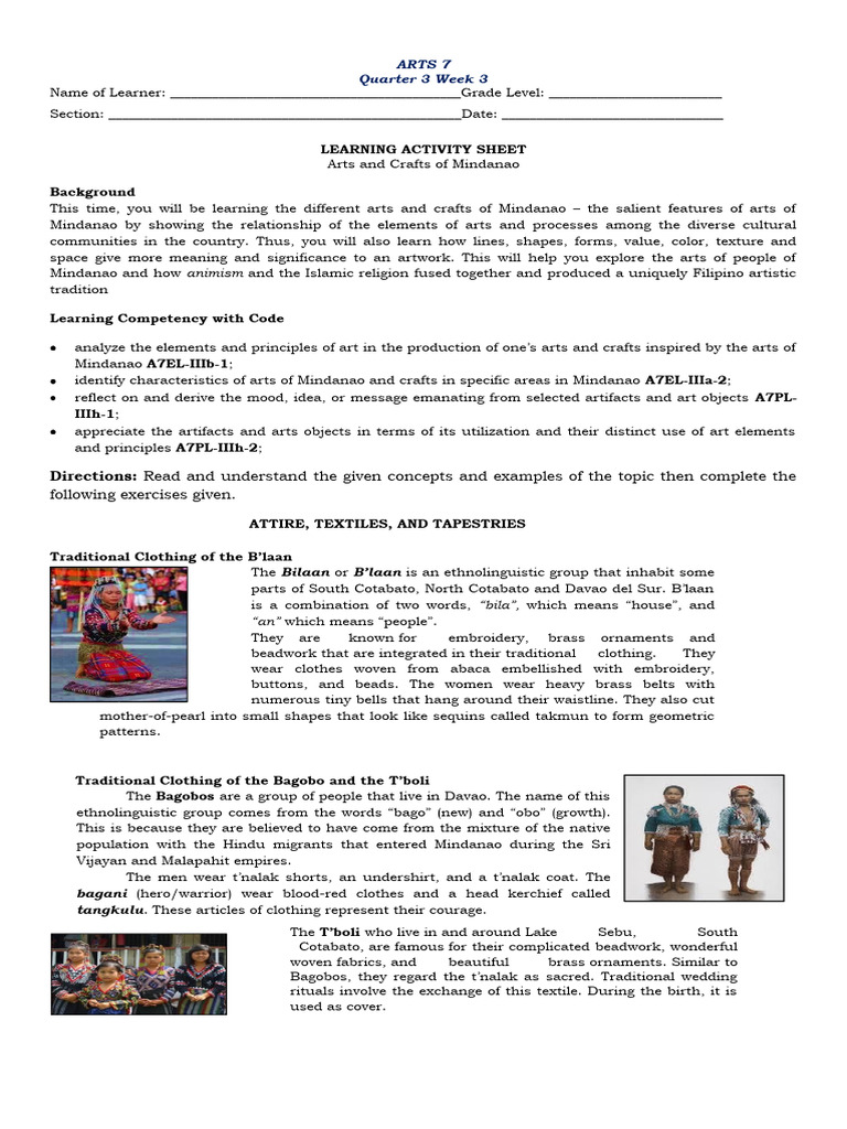 ARTS 7 Las w3 | PDF | Textiles | Clothing