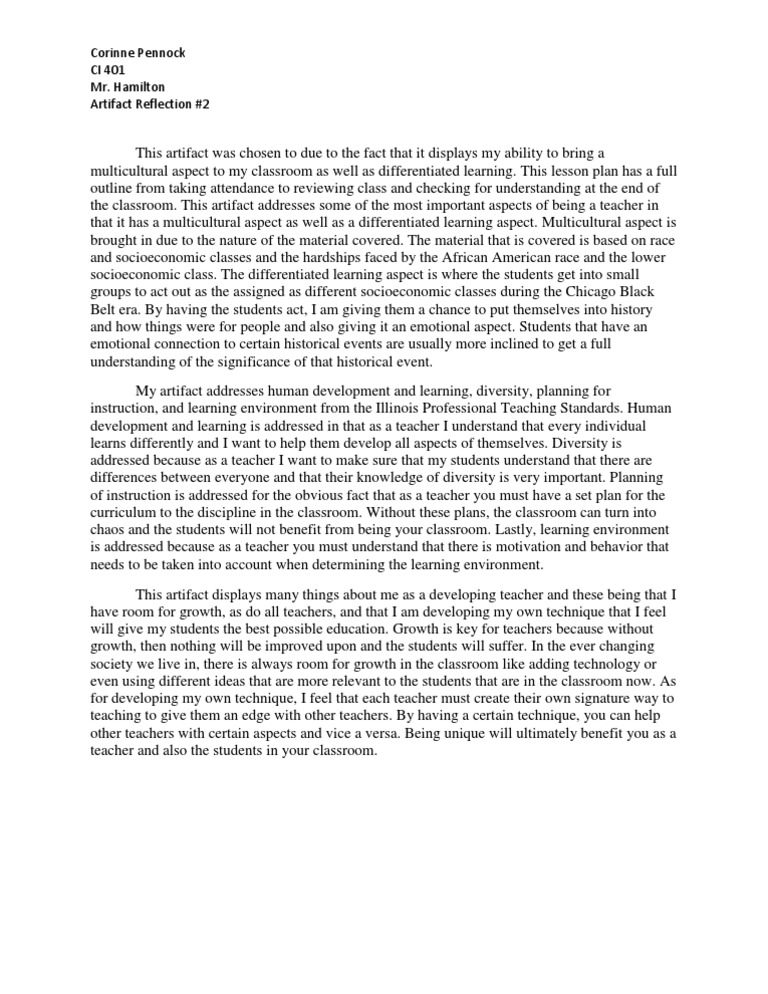 CI 401 Artifact Reflection | PDF | Classroom | Teachers