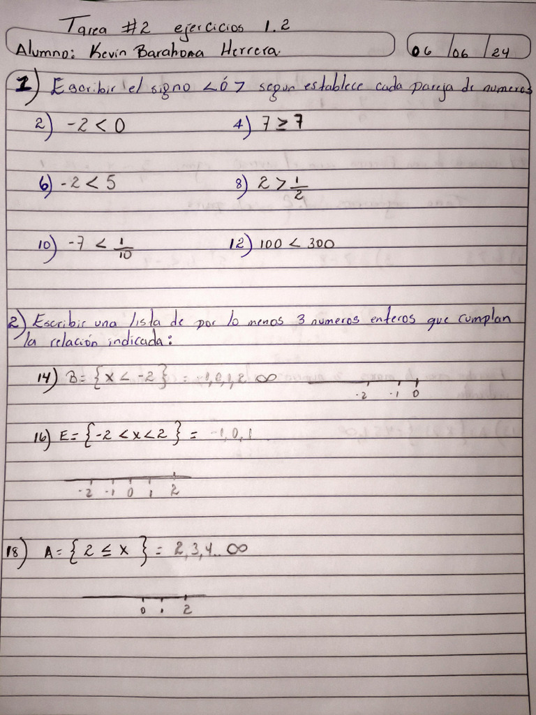 Tarea Mat. Ejercicios 1.2 | PDF