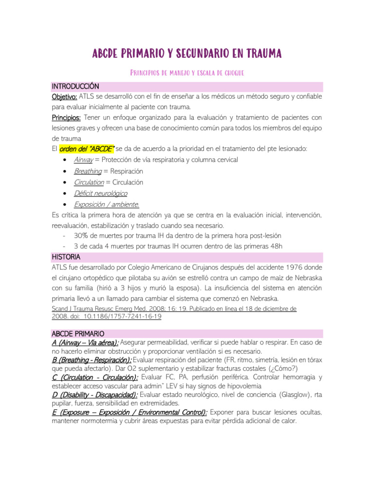 Abcde Primario y Secundario en Trauma | PDF | Alergia | Neurología