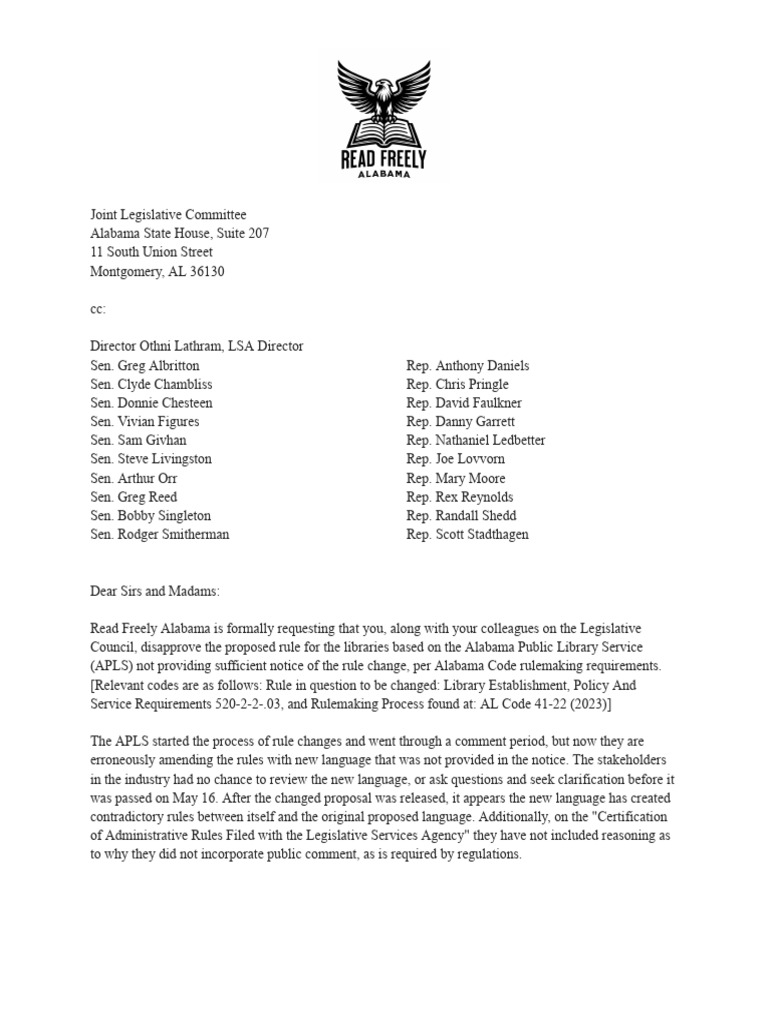Read Freely Letter To Legislative Council | PDF | First Amendment To ...