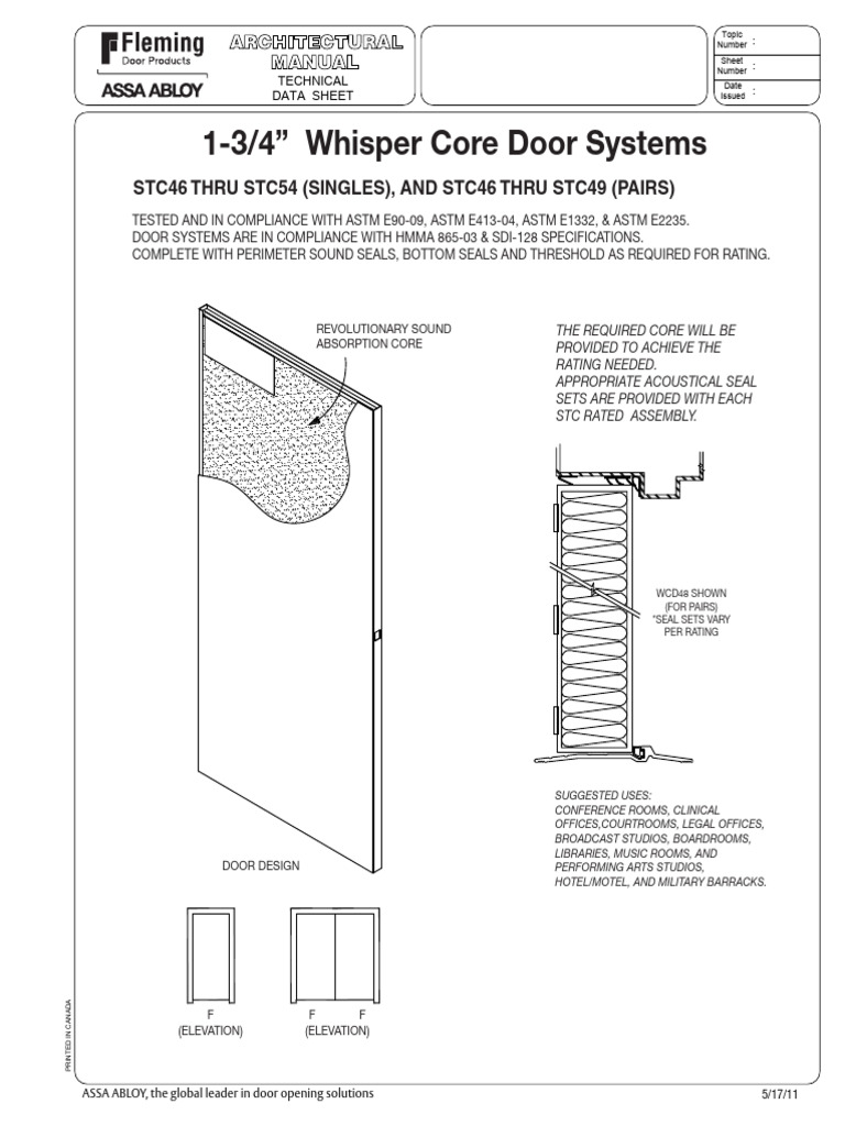 Whisper Core STC 46-54 Tech Data Sheet | PDF | Door | Masonry