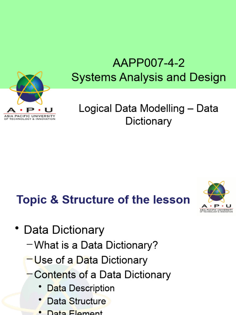 Week 09 SYAD - Analysis - Logical Data Modelling (Data Dictionary) | PDF | Computing | Software ...