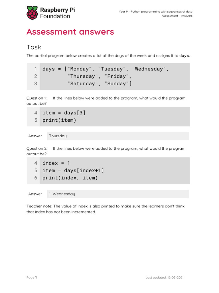 Summative Assessment Answers - Python Programming With Sequences of ... Summative Assessment Answers - Python Programming With Sequences of ...