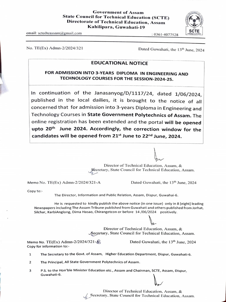 Extension Notice For Registration Into Govt Polytechnic | PDF ...