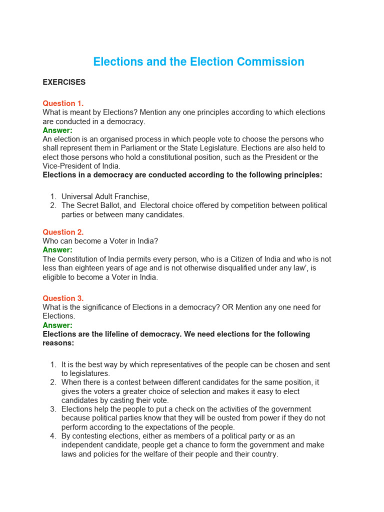 Selina Concise Civics Solutions Class 9 Chapter 3 Elections and the Election Commission ...