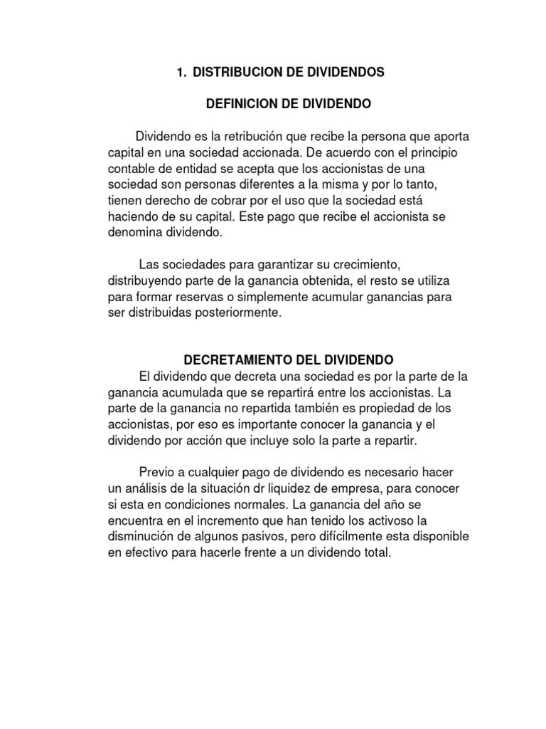 DISTRIBUCION DE DIVIDENDOS | Descargar gratis PDF | Dividendo | Compartir (Finanzas)