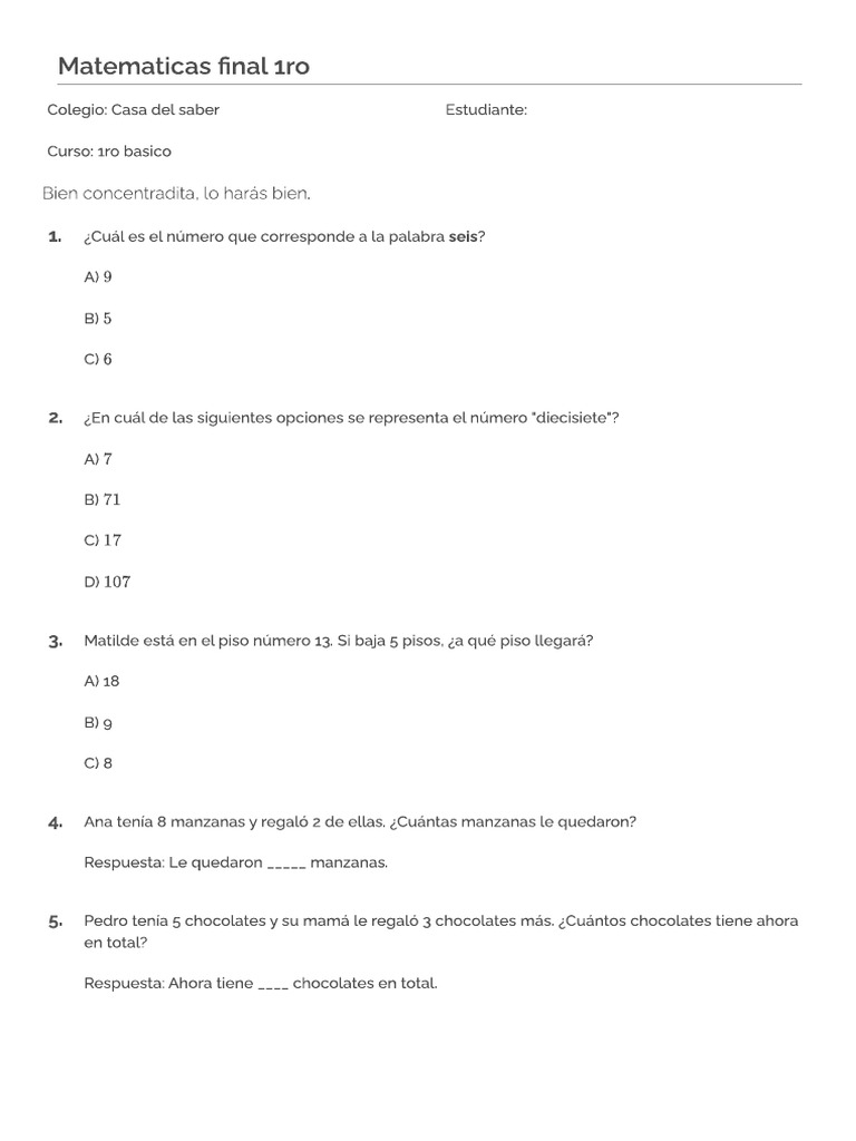 Matematicas Final 1ro | PDF