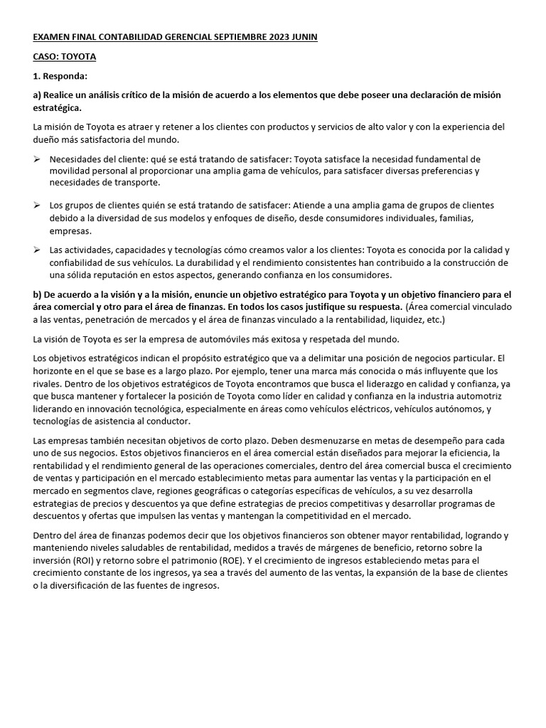 Examen Final Contabilidad Gerencial Septiembre 2023 Junin | PDF | Lean Manufacturing | Calidad ...