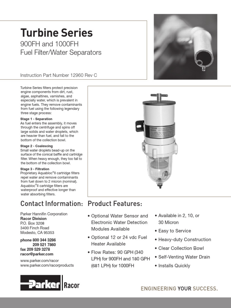 Turbine Series: 900FH and 1000FH Fuel Filter/Water Separators | PDF ...