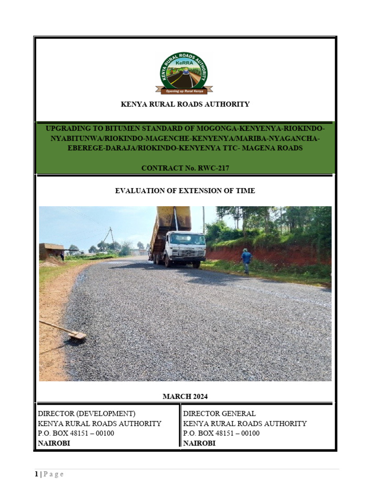 Evaluation Report For Extension of Time - RWC 217 (3 - 115541 | PDF | Employment | Road