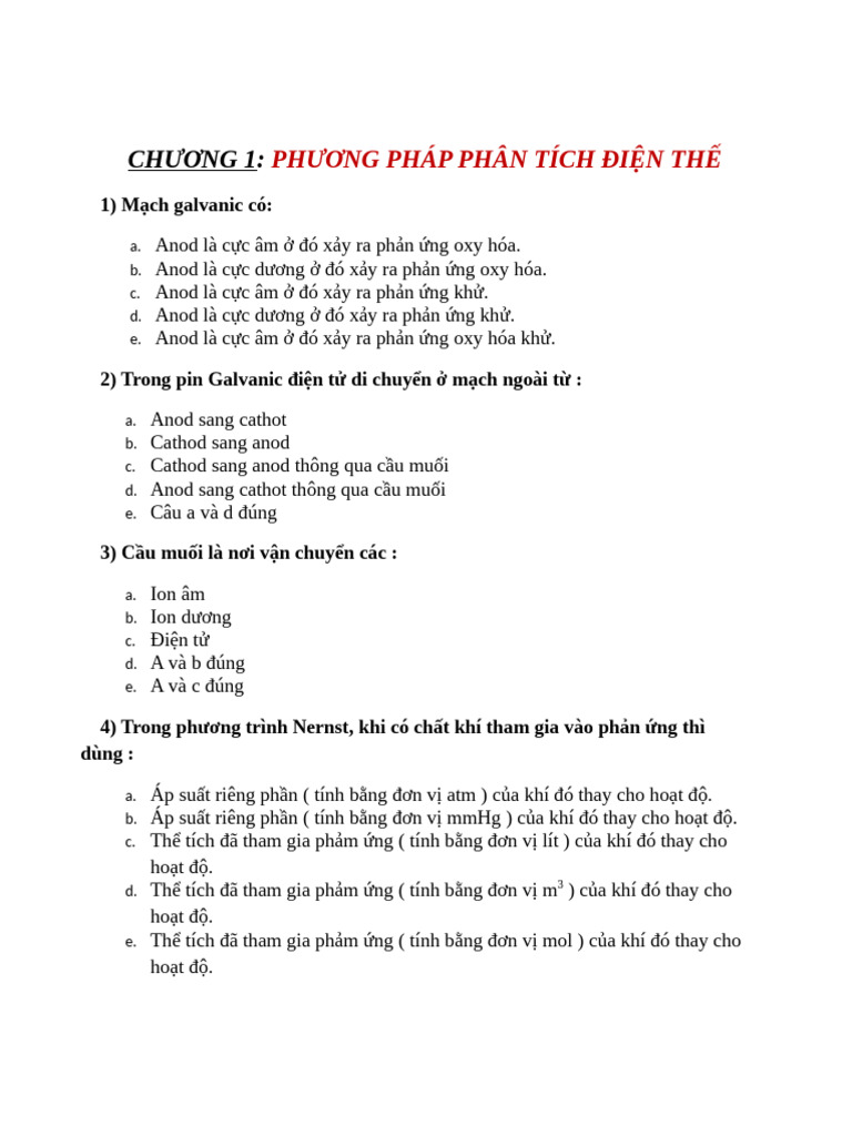 (123doc) Cau Hoi Trac Nghiem On Tap Hoa Phan Tich 2 | PDF