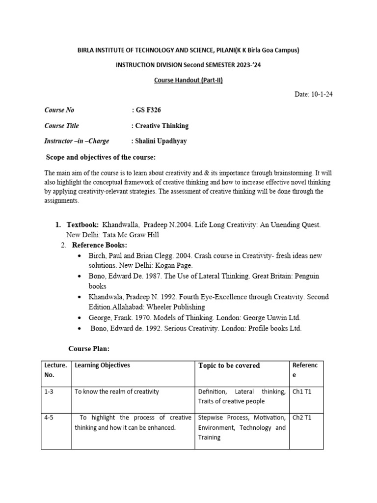 Handout Creative Thinking | PDF | Creativity | Innovation