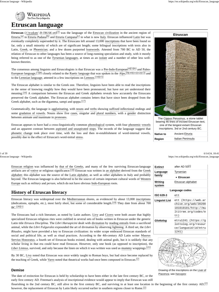 Etruscan language | PDF | Languages | Foreign Language Studies