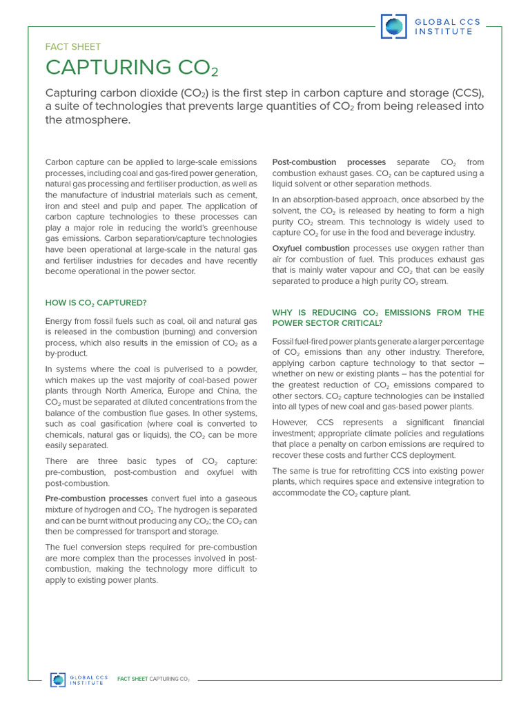 Global-CCS-Institute-Fact-Sheet_Capturing-CO2 | PDF | Carbon Capture ...