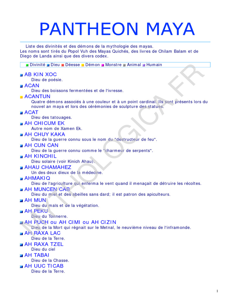 Pantheon Maya | PDF | Peuples mayas | Mythologie