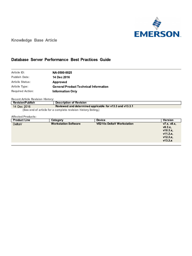 NA-0500-0025 Database Server Performance Best Practices Guide | PDF
