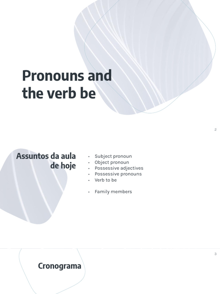 Subject Pronoun Object Pronoun Possessive Adjectives Possessive Pronouns Verb To Be Family ...