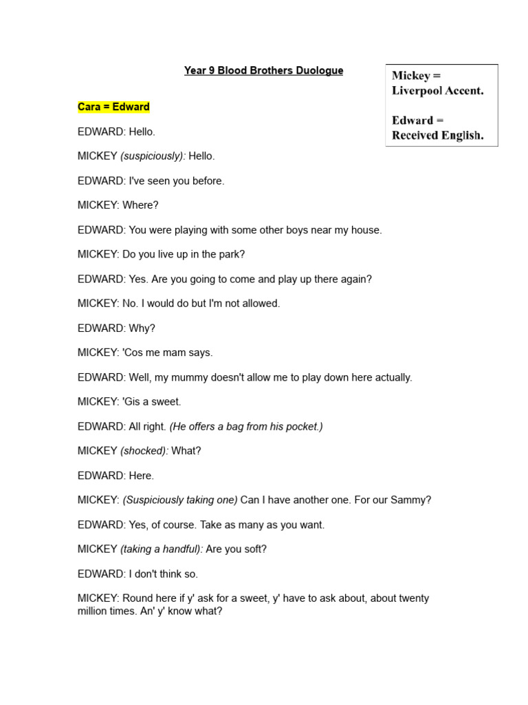 Blood Brothers Script | PDF