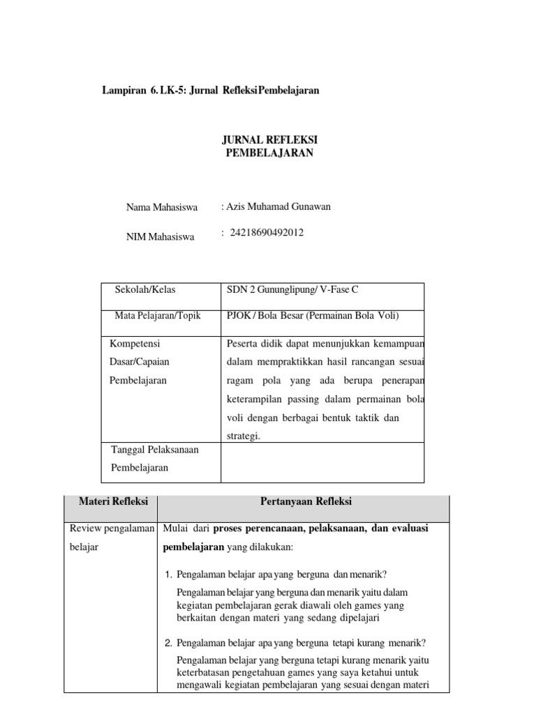 01.05.6-B4-6 Unggah LK 5 - Refleksi Terhadap Pembelajaran - Siklus 1 (Kel 3) | PDF