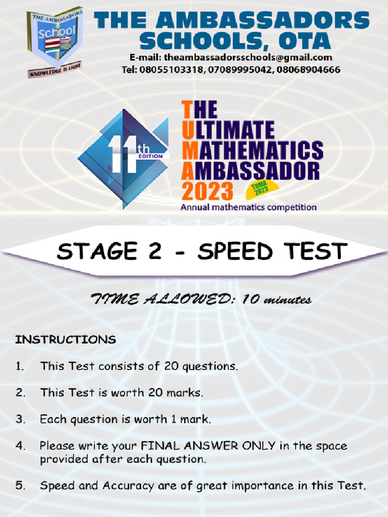 TUMA 2023 Stage 2 Speed Test | PDF | Elementary Mathematics | Mathematics