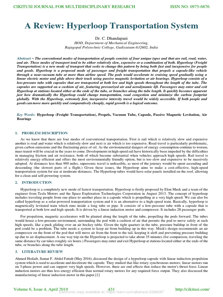 A Review Hyperloop Transportation System | PDF | Hyperloop | Transport