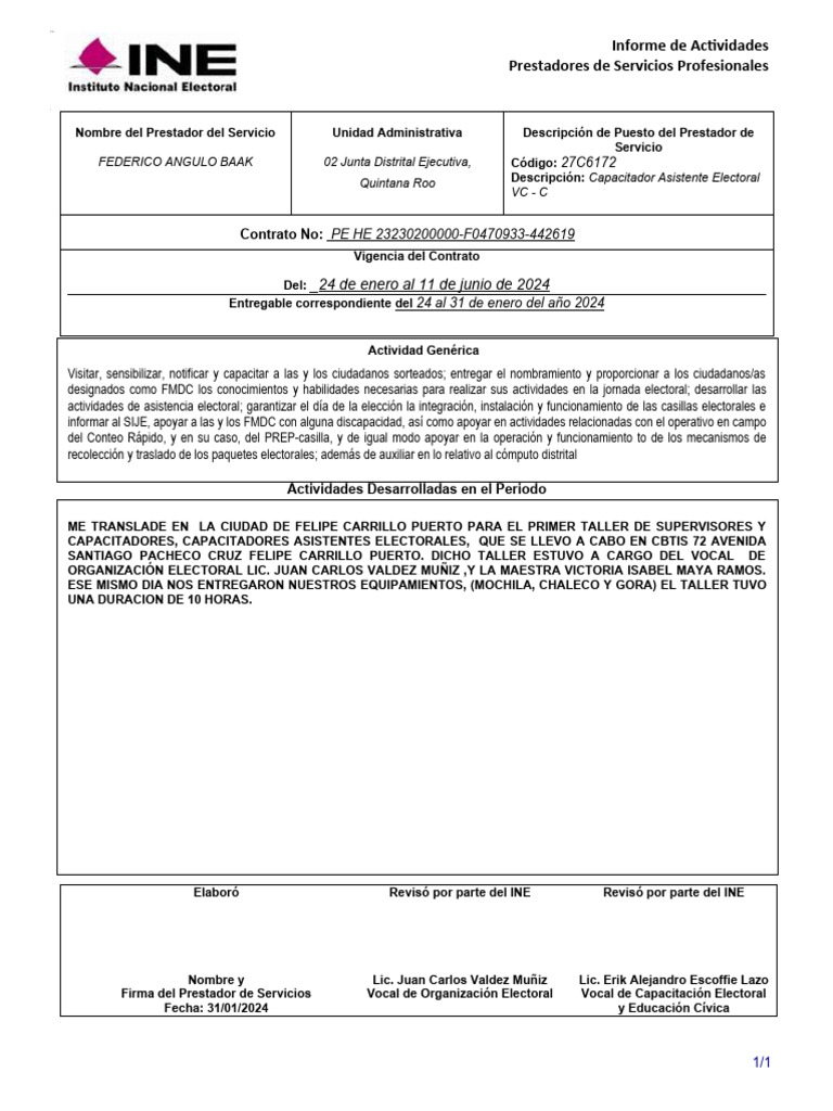 Formato Informe de Actividades Entregables. Capacitadores | PDF | Gobierno