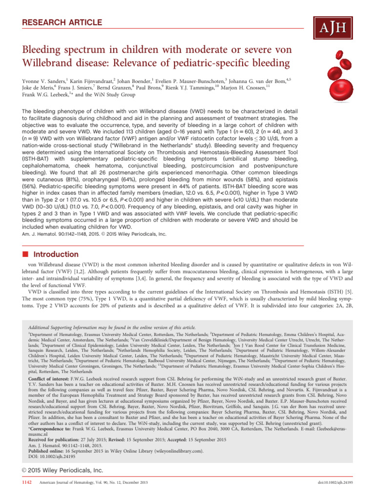 American J Hematol - 2015 - Sanders - Bleeding Spectrum in Children ...