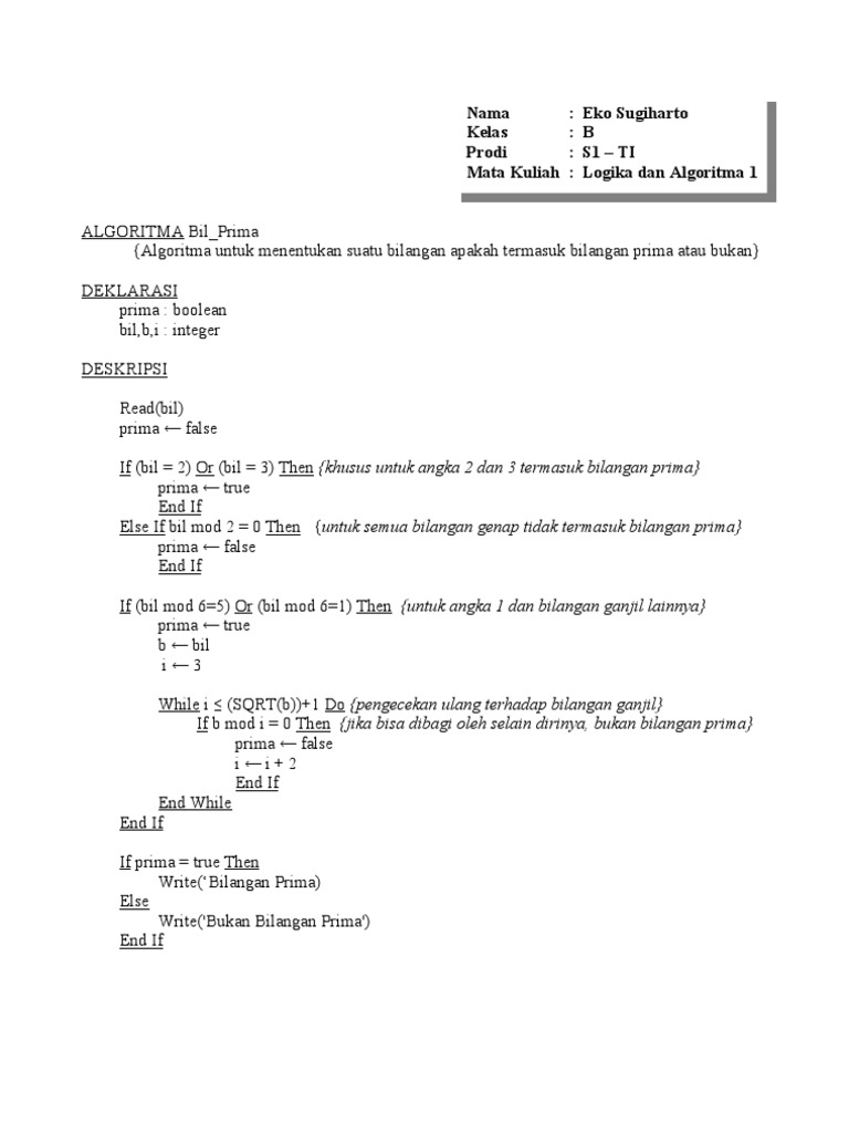 Algoritma Bilangan Prima | PDF