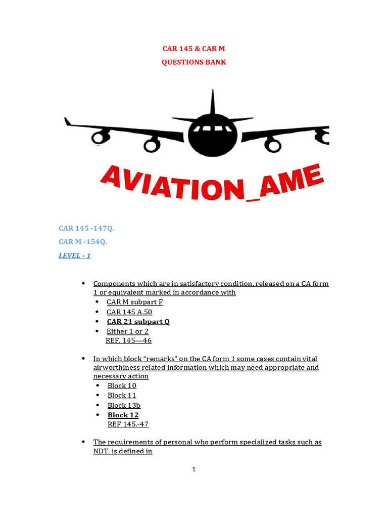 CAR 145 & CAR M Regulations Overview | PDF | Aviation | Aerospace