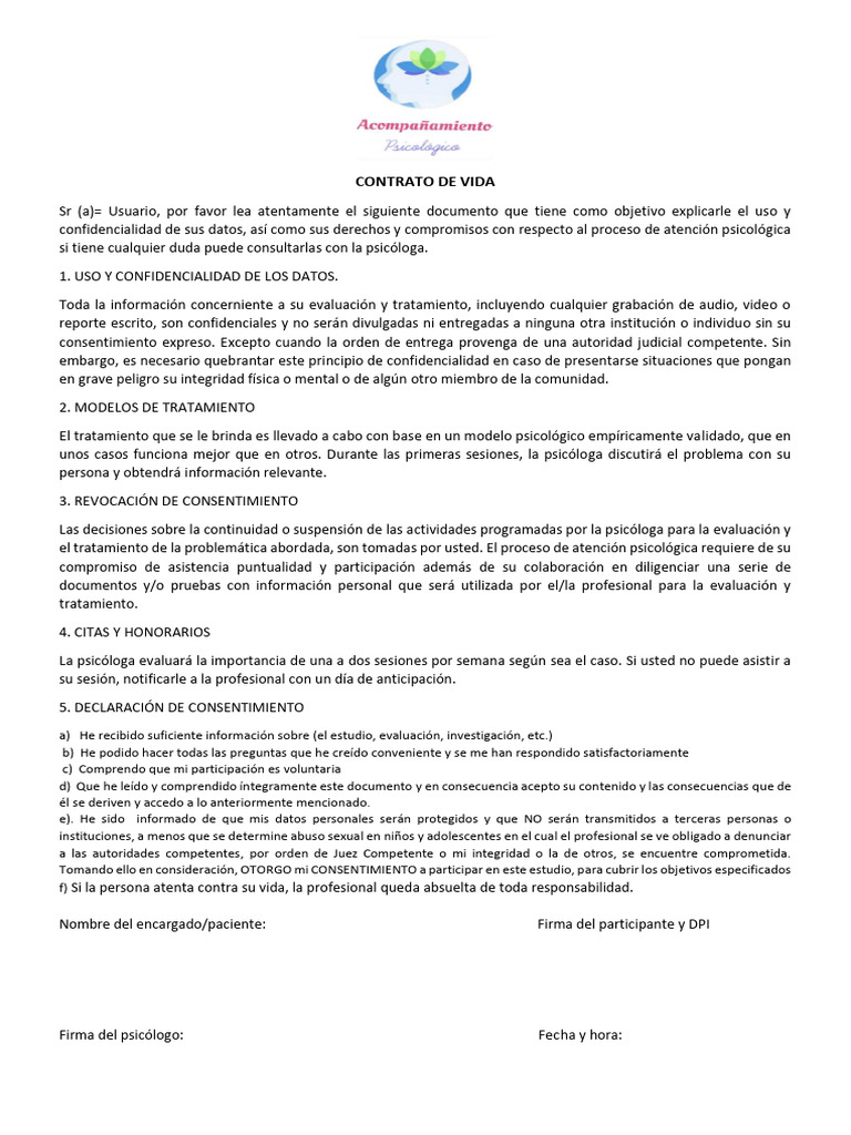 Contrato de Vida | PDF | Sicología | Evaluación