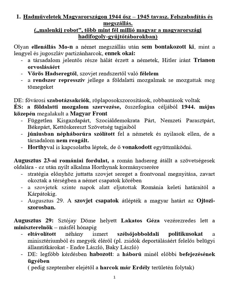 Jelenkori Magyar Történelem 1945 2000 Kidolgozott TételekJ Bognár Zalán ...