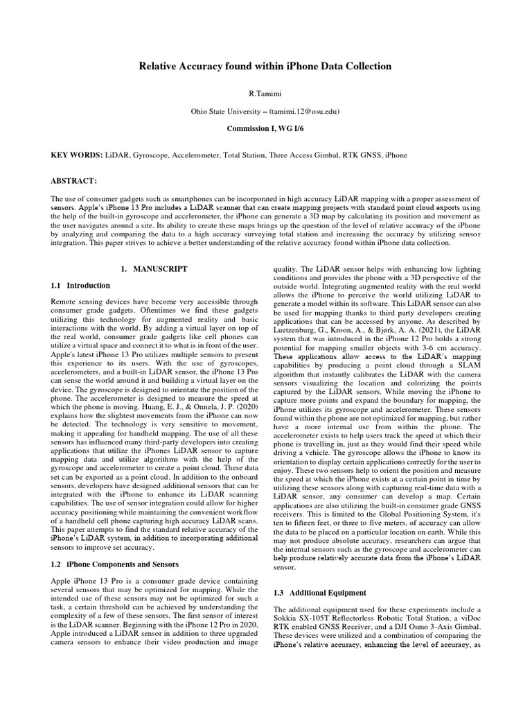 Relative Accuracy Found Within Iphone Data Collection | PDF | Lidar | I ...