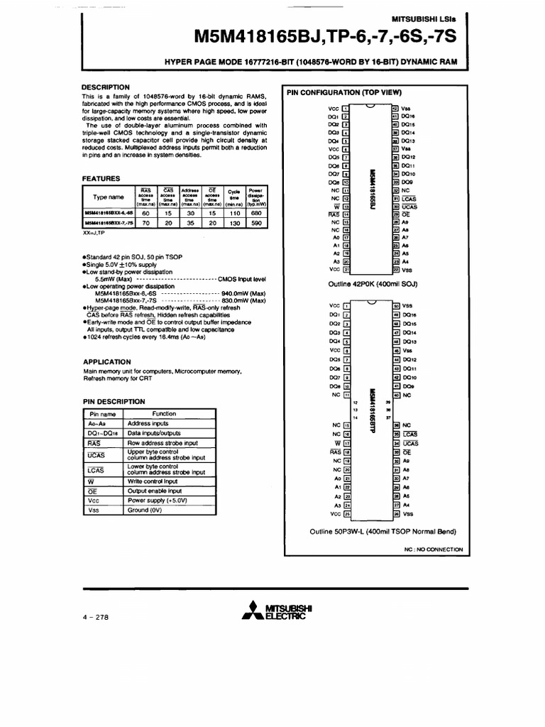Mitsubishi M5M418165 Datasheet | PDF
