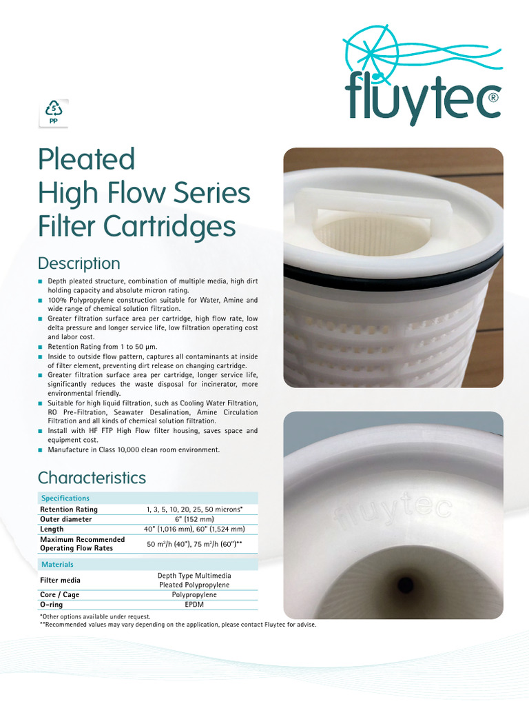 High Flow Pleated Polypropylene Cartridge Elements Fluytecs PPHF Series ...
