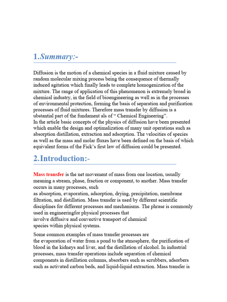 Mass Transfer Diffusion | PDF | Diffusion | Mass Transfer