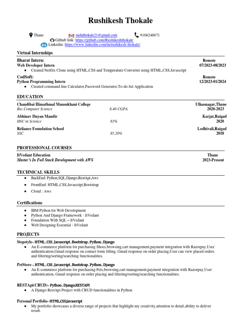 Rushikesh Thokale | PDF | World Wide Web | Internet & Web