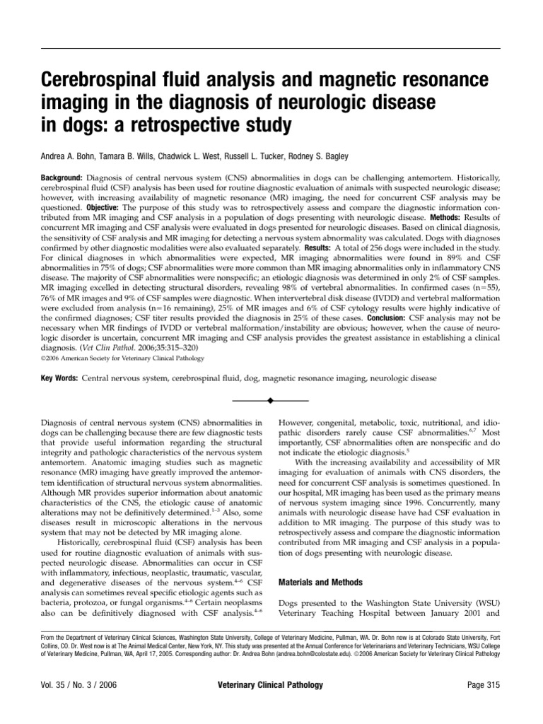 CSF X Mri in Dogs | PDF | Pathology | Cerebrospinal Fluid