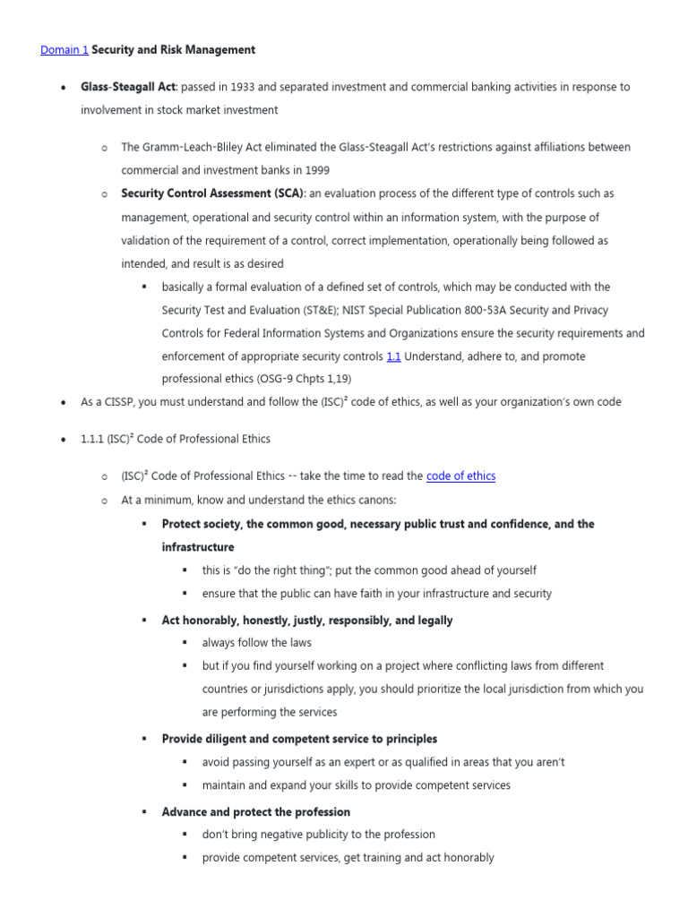 ISC2 CISSP Domain-1 Study Notes | PDF | Computer Security | Security