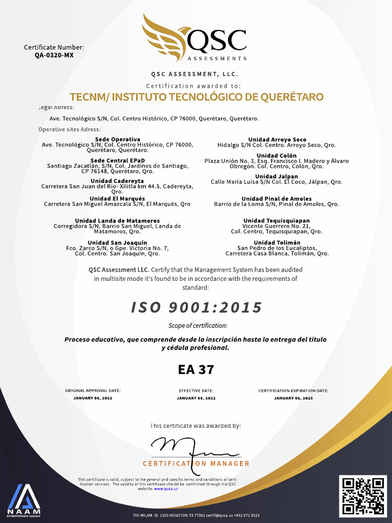 QSC Assessment LLC ISO 9001:2015 Certification | PDF