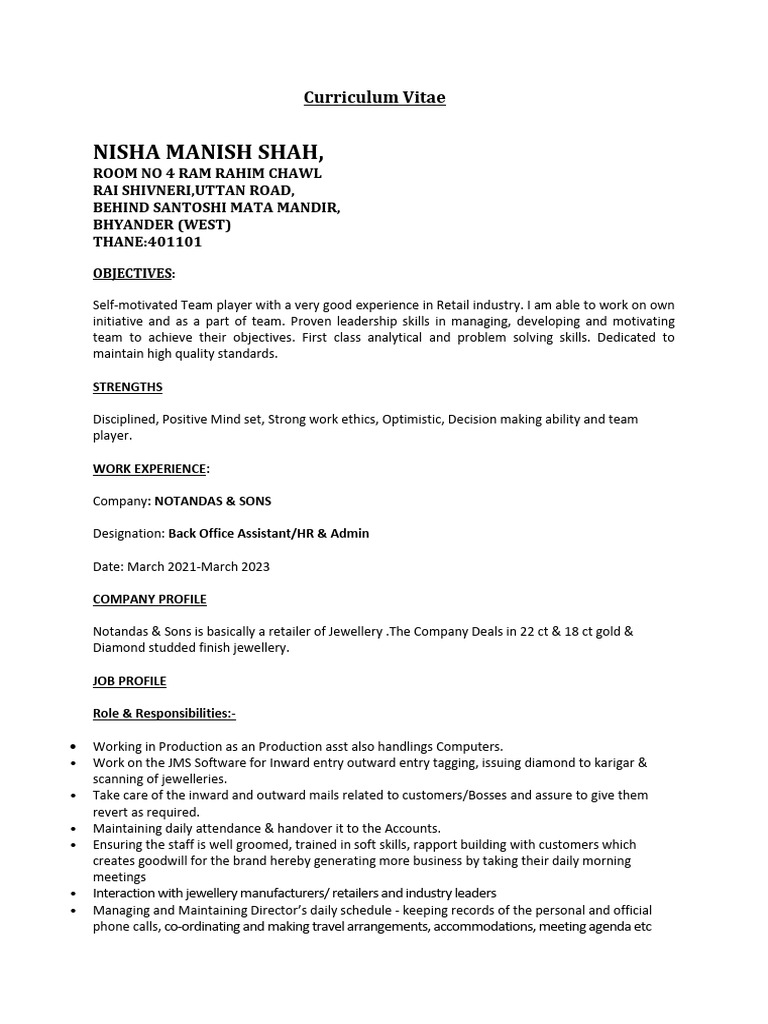 Nisha Shah Resume | PDF | Retail