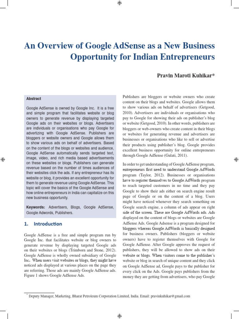 An Overview of Google AdSense As A New B | PDF | Blog | Advertising