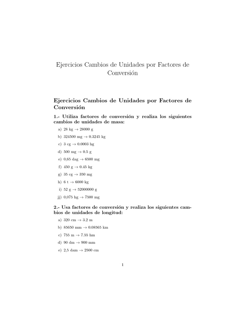 Ejercicios Cambios de Unidades Por Factores de Conversi On | PDF