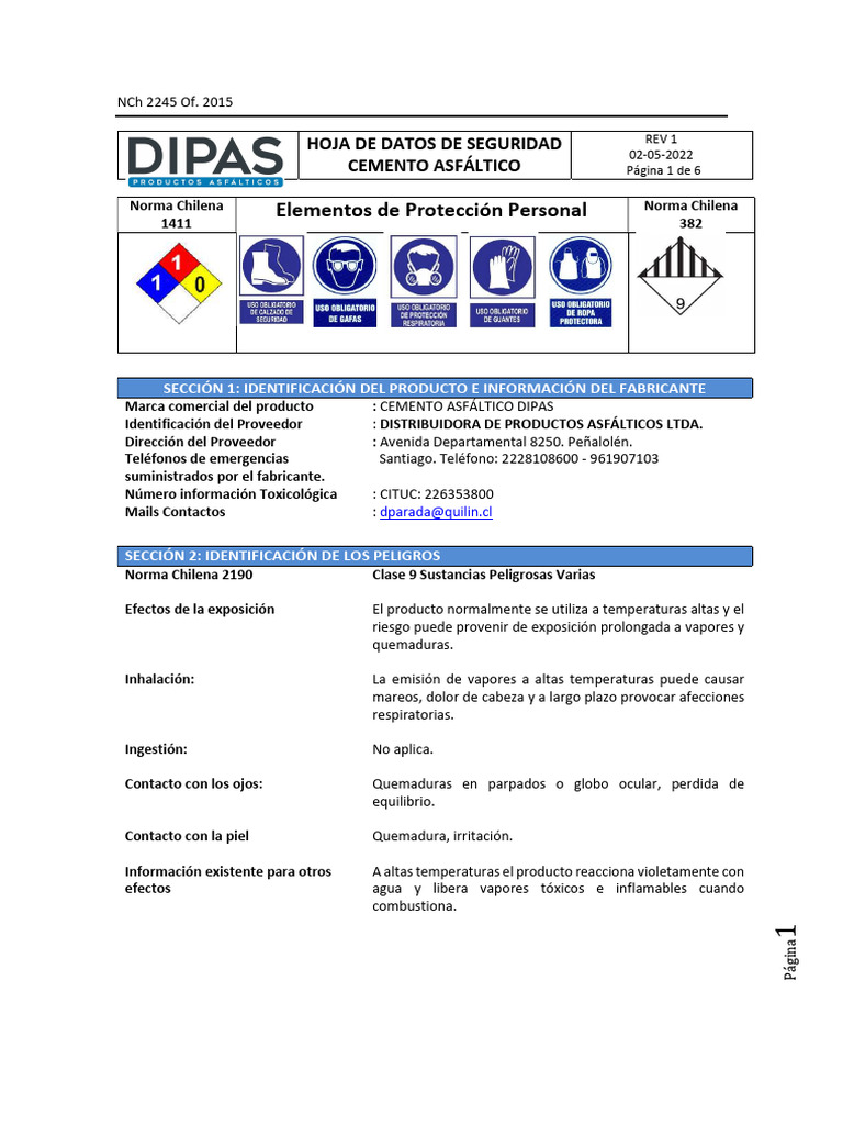 HDS CA DIPAS Rev-01 | PDF | Agua | Quemar