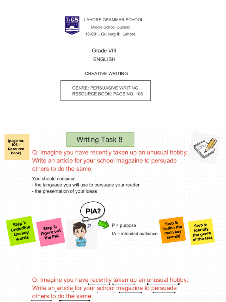 English (Grade 8) - Writing Task | PDF
